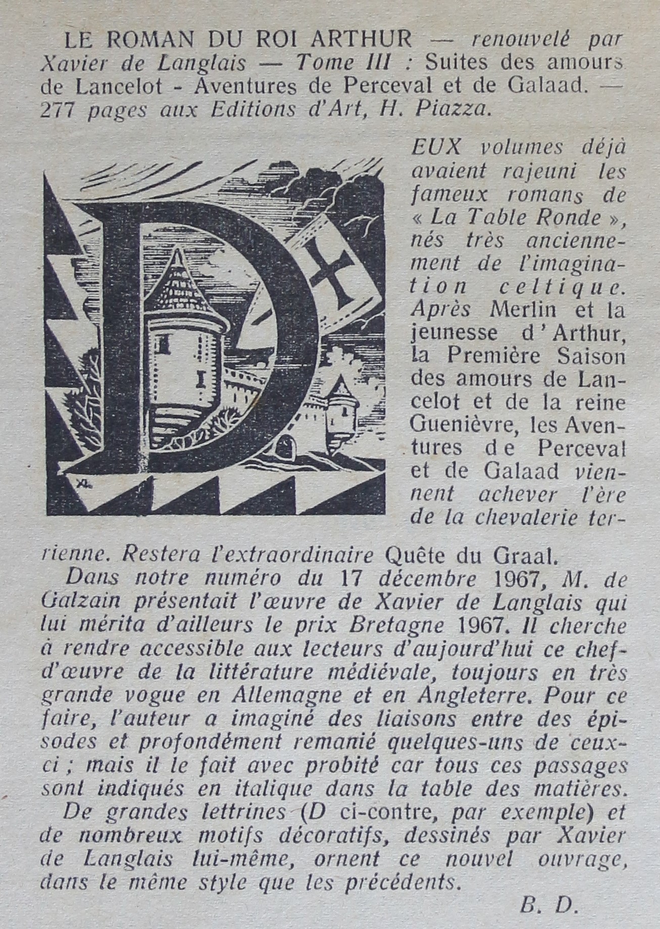 LE ROMAN DU ROI ARTHUR Perceval - 3 - Xavier de Langlais